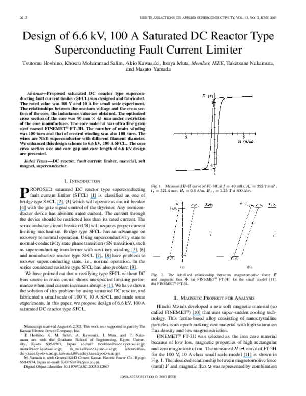 Pdf Design Of 6 6 Kv 100 A Saturated Dc Reactor Type Superconducting Fault Current Limiter