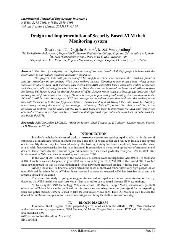 (PDF) Design and Implementation of Security Based ATM theft Monitoring system
