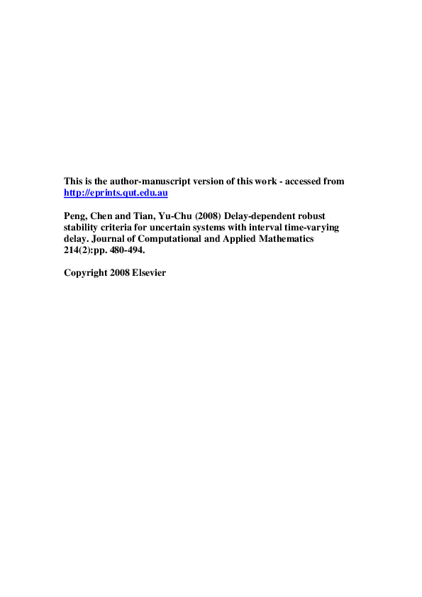 (PDF) Delay-dependent robust stability criteria for uncertain neutral systems with mixed delays