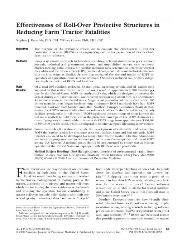 (PDF) Effectiveness of roll-over protective structures in reducing farm ...