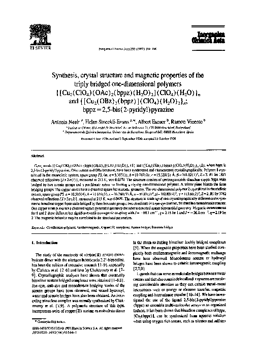 (PDF) Synthesis, crystal structure and magnetic properties of a polymeric copper(II) Schiff-base ...