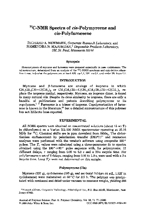 (PDF) 13C-NMR spectra of cis-polymyrcene and cis-polyfarnesene