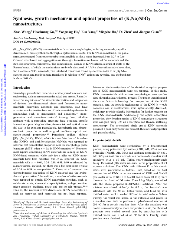 (PDF) Synthesis, growth mechanism and optical properties of (K,Na)NbO3 nanostructures