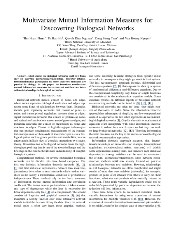 (PDF) Multivariate Mutual Information Measures for Discovering Biological Networks