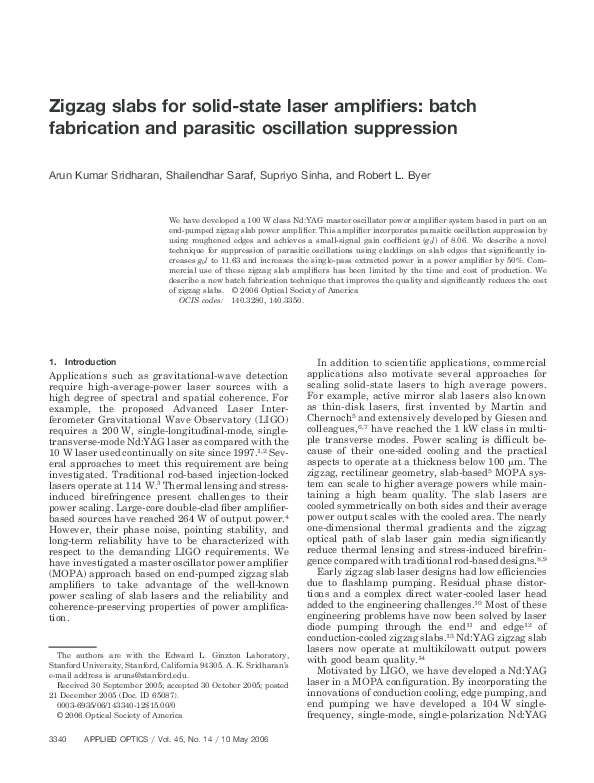 (PDF) Zigzag slabs for solid-state laser amplifiers: batch fabrication and parasitic oscillation ...