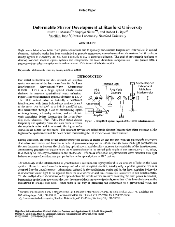 (PDF) Deformable mirror development at Stanford University
