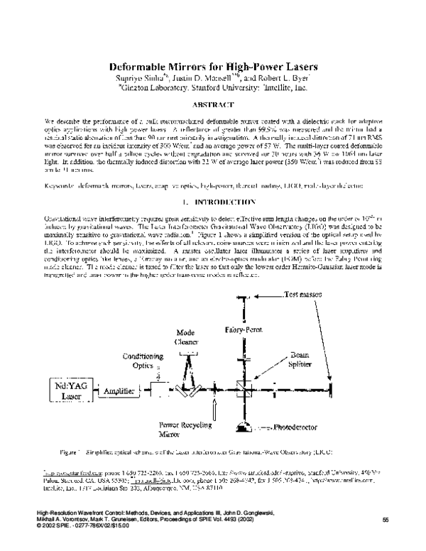 Pdf High Performance Deformable Mirrors For Lasers