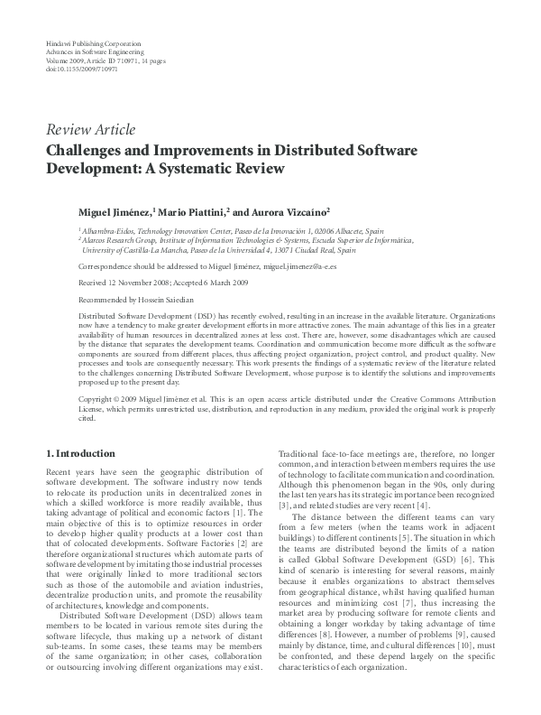 Pdf Challenges And Improvements In Distributed Software Development A Systematic Review