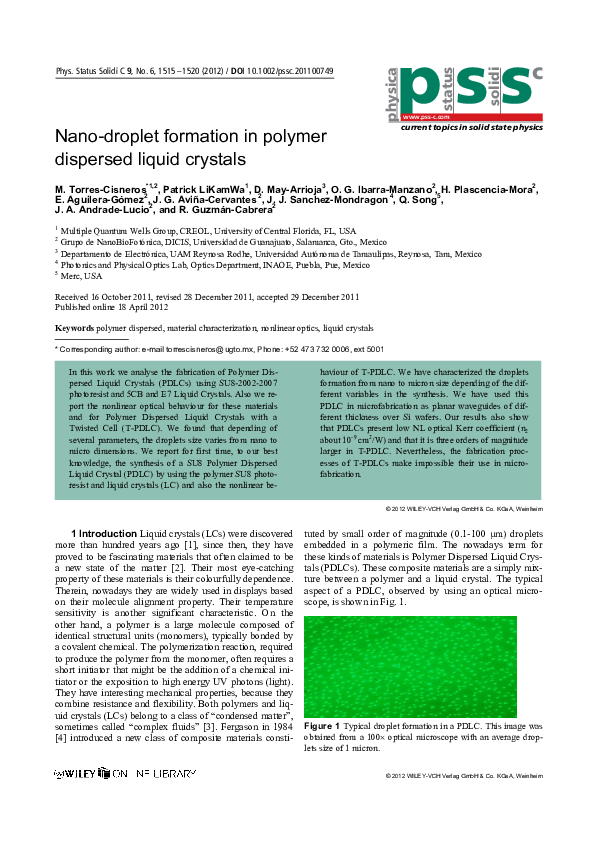 (PDF) Nano-droplet formation in polymer dispersed liquid crystals