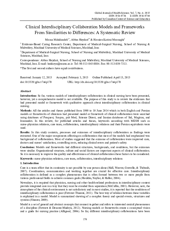 (PDF) Clinical Interdisciplinary Collaboration Models and Frameworks ...