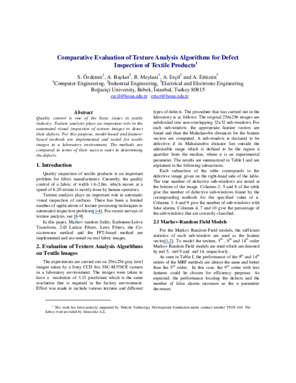 Pdf Comparative Evaluation Of Texture Analysis Algorithms For Defect