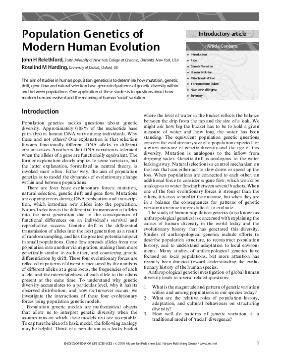 (PDF) Population Genetics of Modern Human Evolution