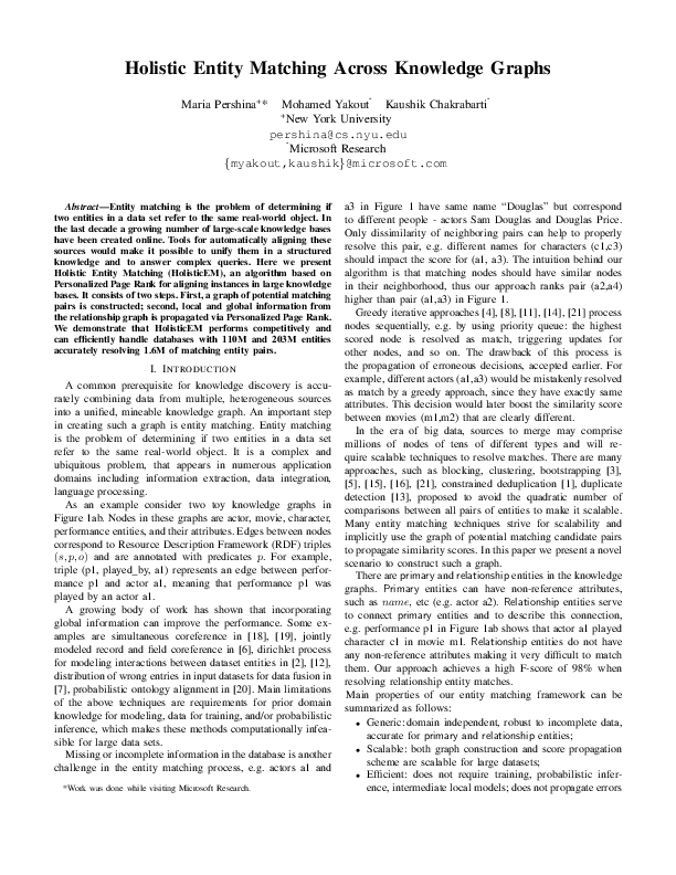 Pdf Holistic Entity Matching Across Knowledge Graphs