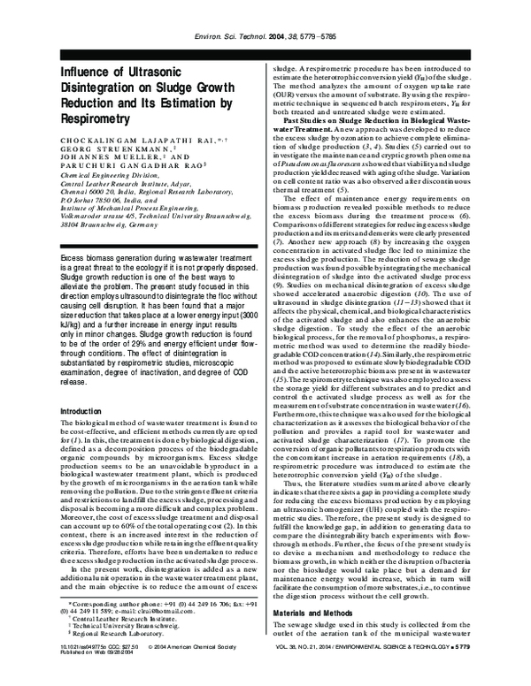 (PDF) Influence of Ultrasonic Disintegration on Sludge Growth Reduction ...