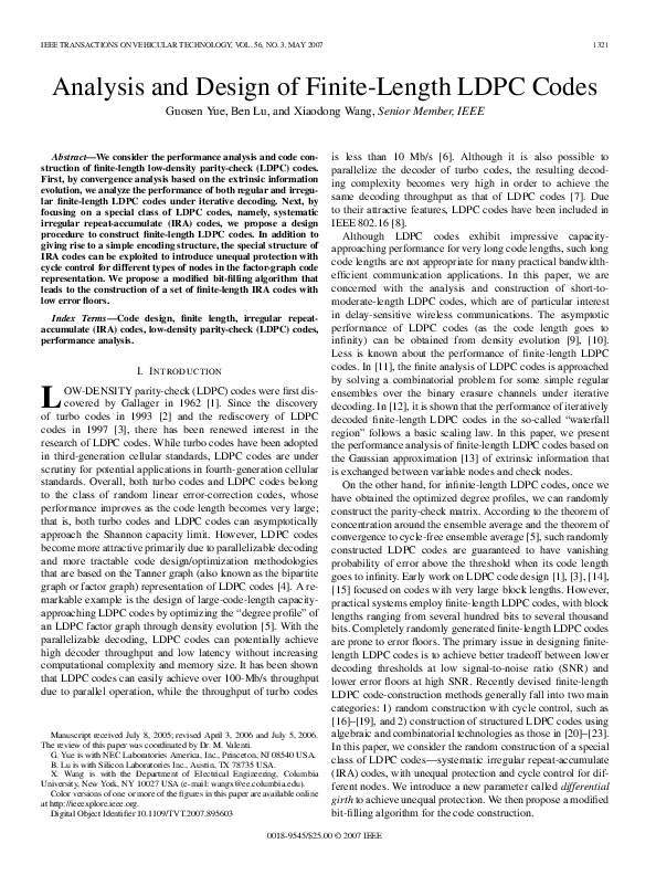 (PDF) Analysis and Design of Finite-Length LDPC Codes
