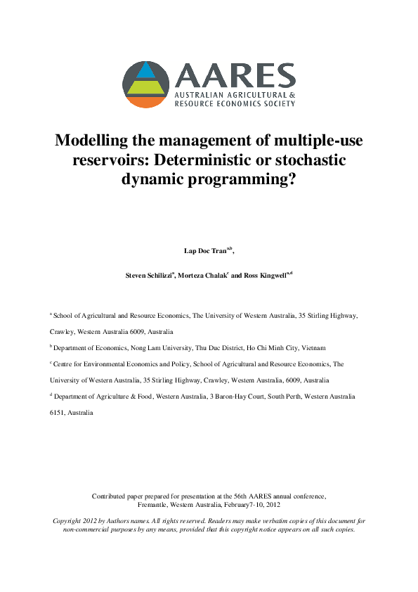 (PDF) Modelling the management of multiple-use reservoirs: Deterministic or stochastic dynamic ...