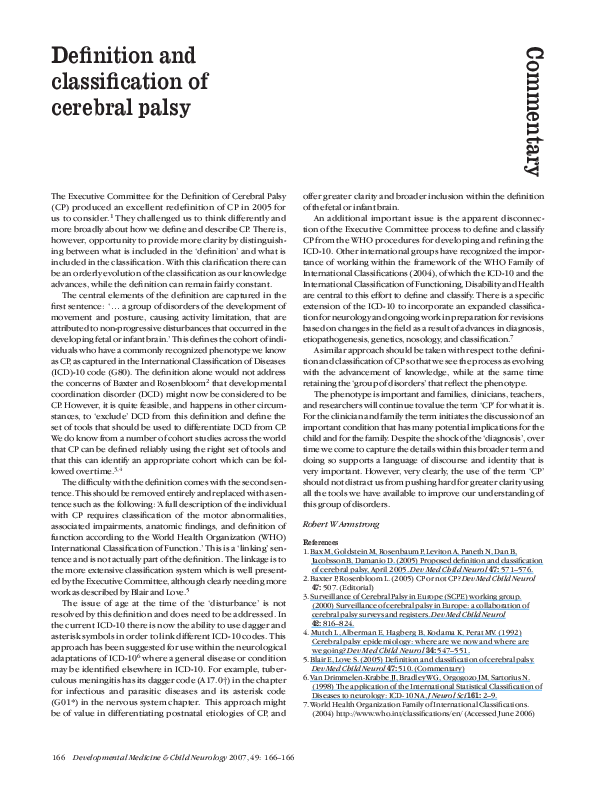(PDF) The Definition and Classification of Cerebral Palsy