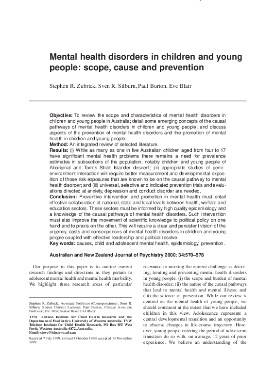 (PDF) Mental health disorders in children and young people: scope ...
