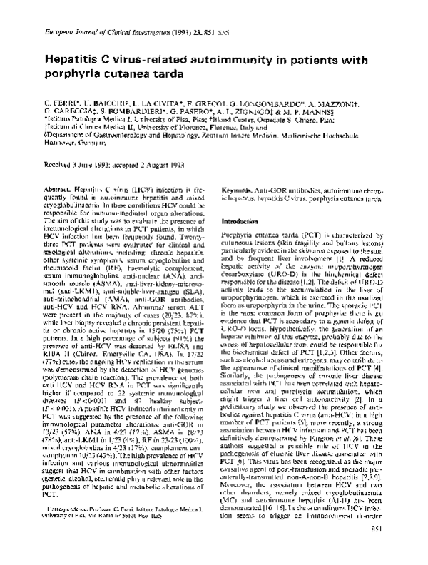 (PDF) Hepatitis C virus-related autoimmunity in patients with porphyria ...