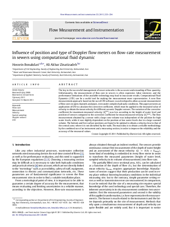 (PDF) Influence of position and type of Doppler flow meters on flow-rate measurement in sewers ...