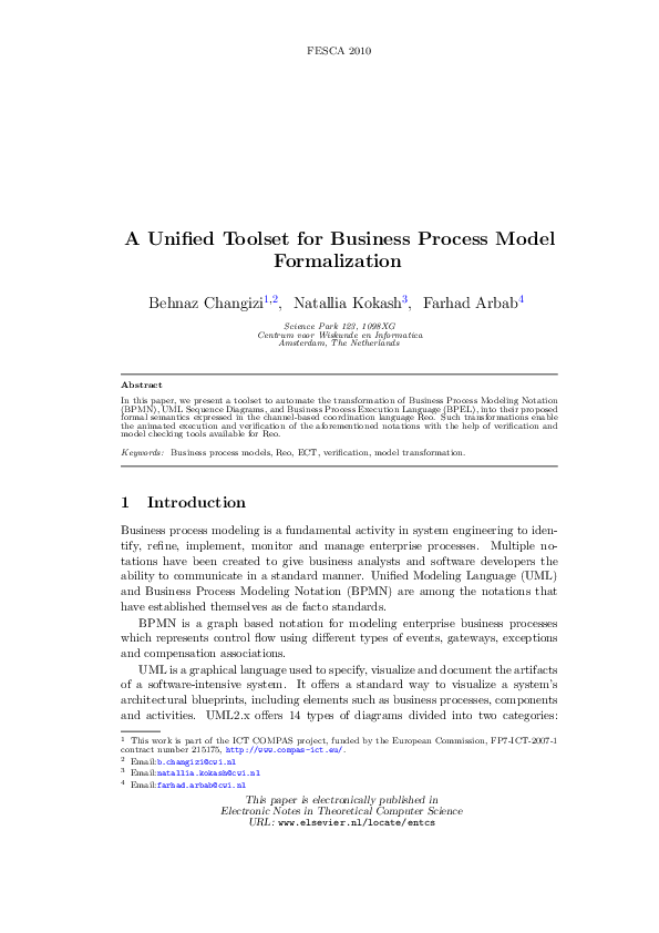 (PDF) A Unified Toolset for Business Process Model Formalization