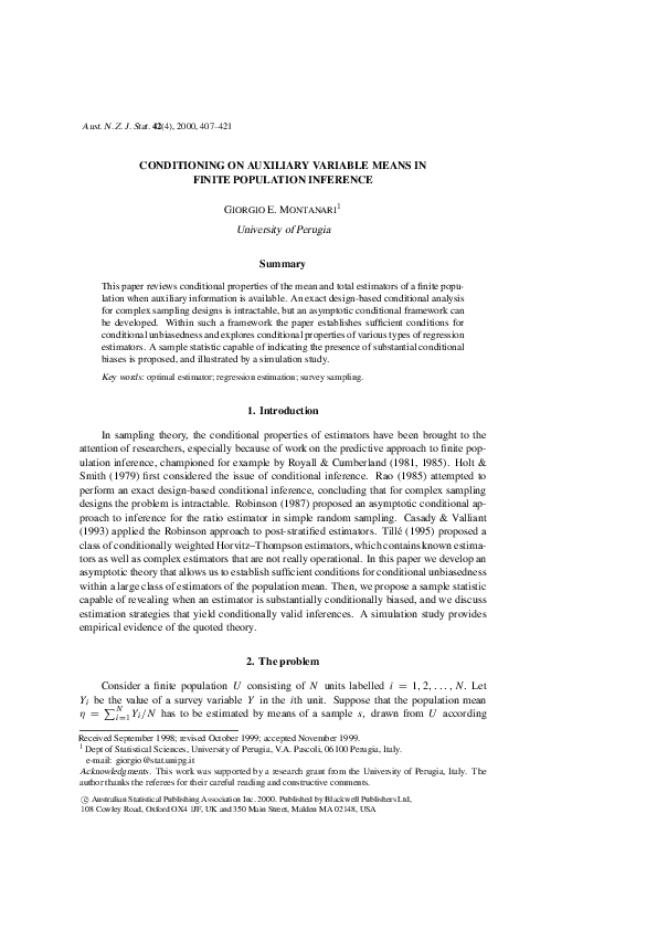 Pdf Conditioning On Auxiliary Variable Means In Finite Population Inference