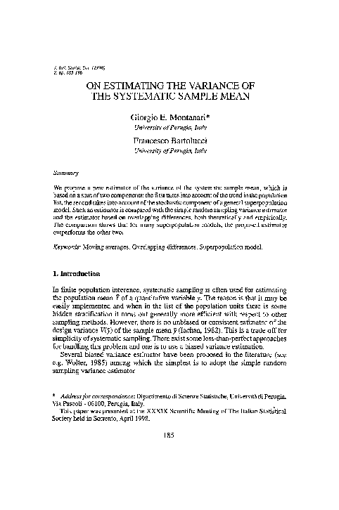 (PDF) On estimating the variance of the systematic sample mean