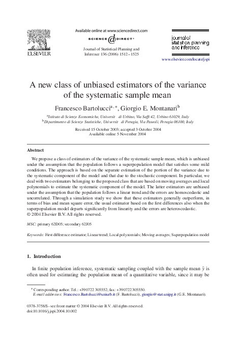 (PDF) A new class of unbiased estimators of the variance of the systematic sample mean