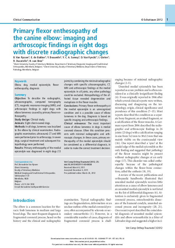 (PDF) Primary flexor enthesopathy of the canine elbow: imaging and ...