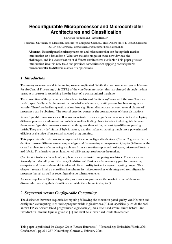 (PDF) Reconfigurable Microprocessor and Microcontroller–Architectures ...