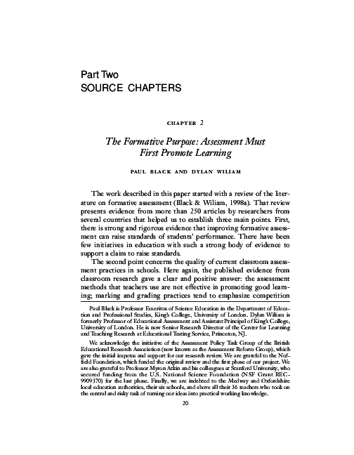 (PDF) The Formative Purpose: Assessment Must First Promote Learning