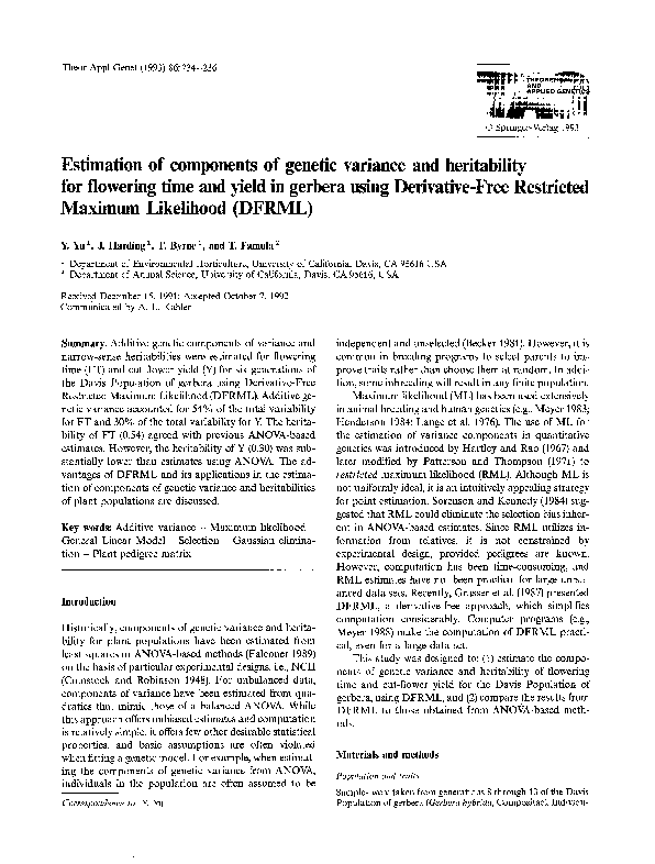 (PDF) Estimation of components of genetic variance and heritability for flowering time and yield ...