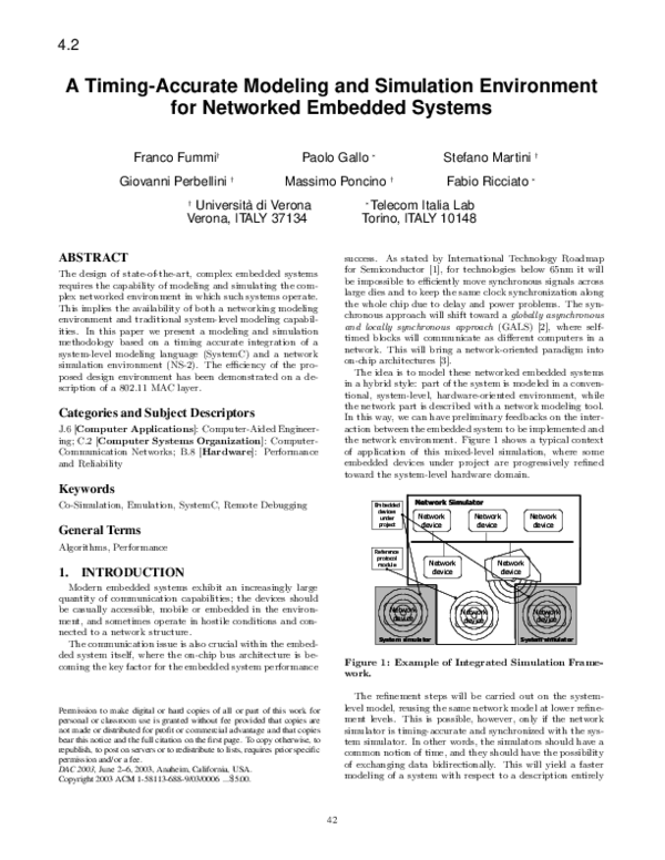 Pdf A Timing Accurate Modeling And Simulation Environment For Networked Embedded Systems