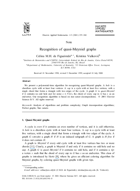 (PDF) Recognition of quasi-Meyniel graphs