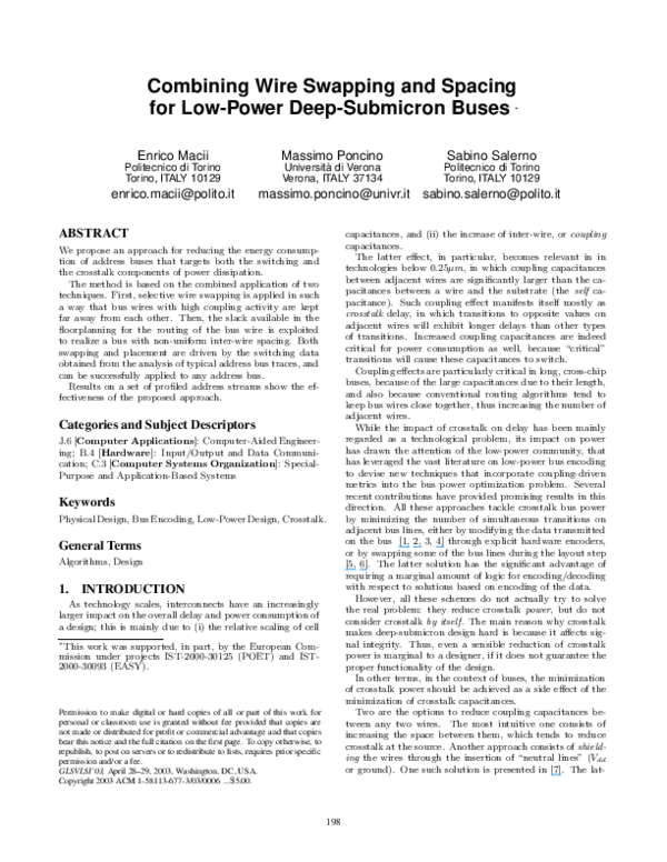 Pdf Combining Wire Swapping And Spacing For Low Power Deep Submicron Buses