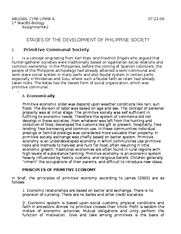 (DOC) STAGES OF THE DEVELOPMENT OF PHILIPPINE SOCIETY