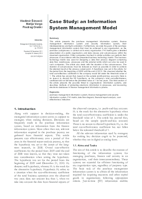 (PDF) Case Study: an Information System Management Model