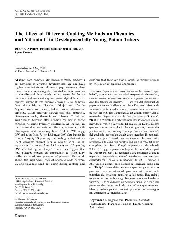 (PDF) Nutrient Retention in Young Potatoes Post-Cooking