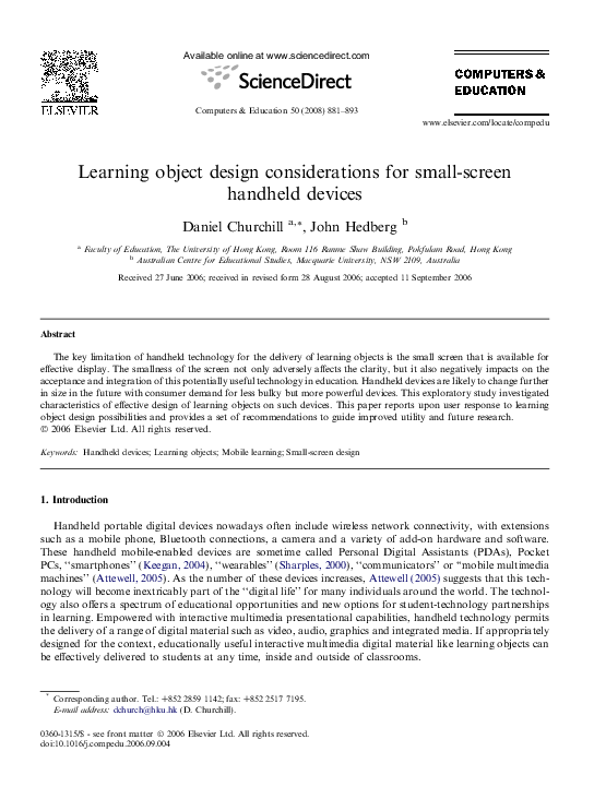 (PDF) Learning object design considerations for small-screen handheld ...