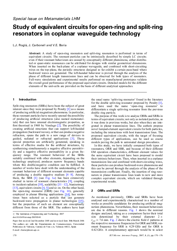 (PDF) Study of equivalent circuits for open-ring and split-ring ...