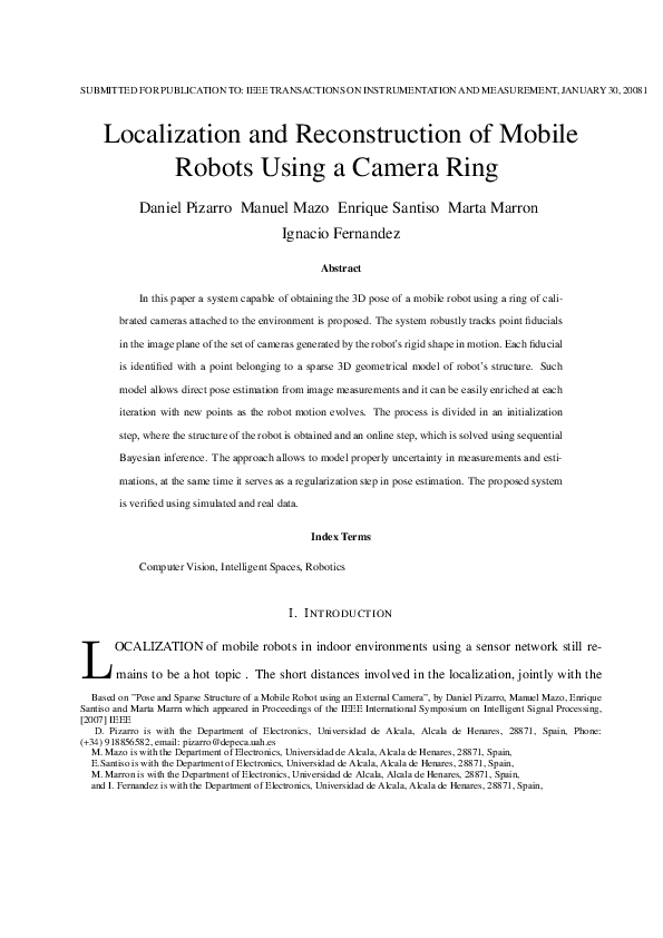(PDF) Localization and Geometric Reconstruction of Mobile Robots Using a Camera Ring