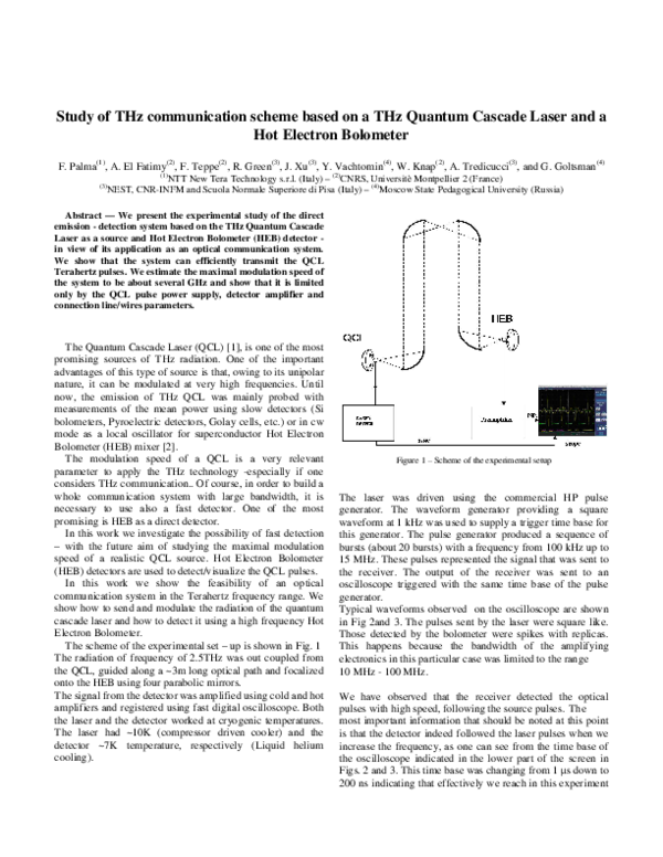 (PDF) THz communication system based on a THz Quantum Cascade Laser and a Hot Electron Bolometer