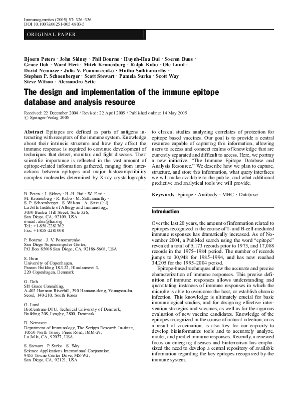 (PDF) The design and implementation of the immune epitope database and analysis resource