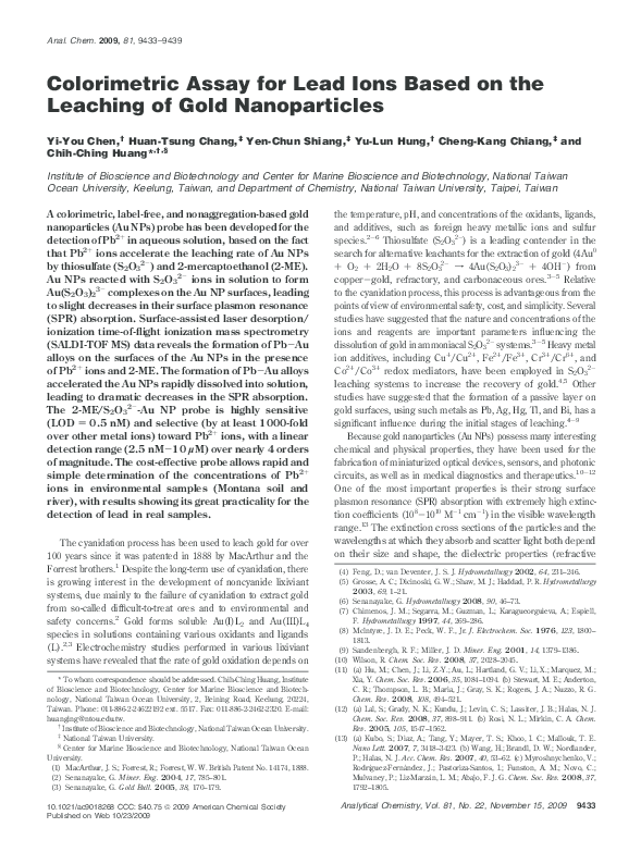 (PDF) Colorimetric Assay for Lead Ions Based on the Leaching of Gold ...