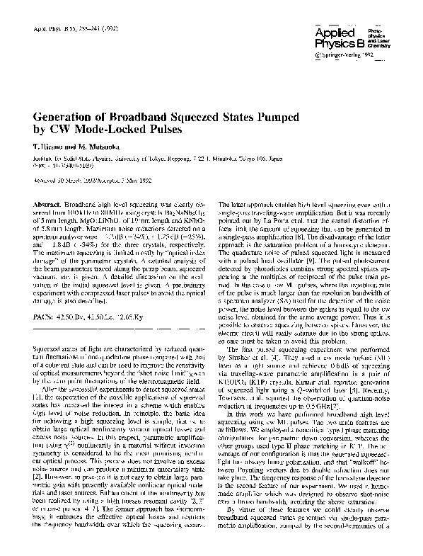 (PDF) Generation of broadband squeezed states pumped by CW mode-locked ...