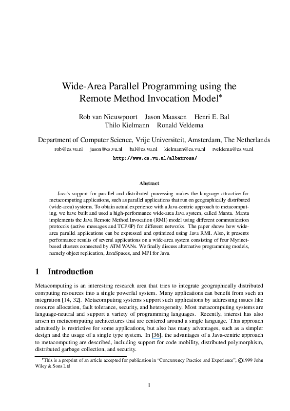 (PDF) Wide-area parallel programming using the remote method invocation ...