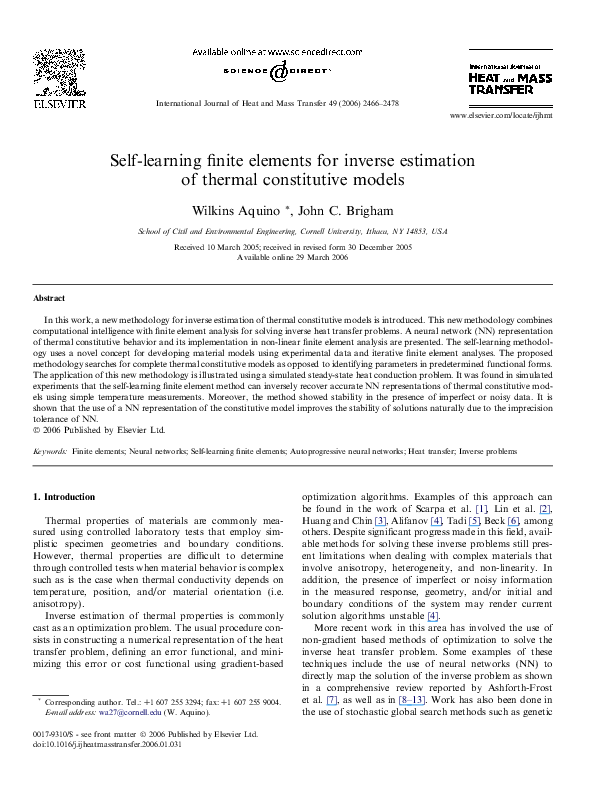 (PDF) Self-learning finite elements for inverse estimation of thermal constitutive models