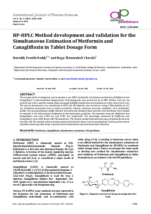 Pdf Rp Hplc Method Development And Validation For The Simultaneous Estimation Of Metformin And