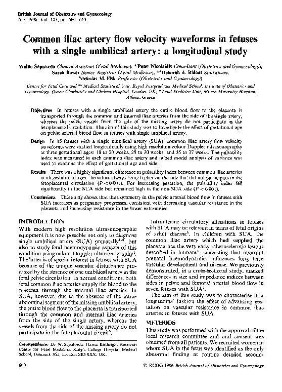 (PDF) Common iliac artery flow velocity waveforms in fetuses with a ...