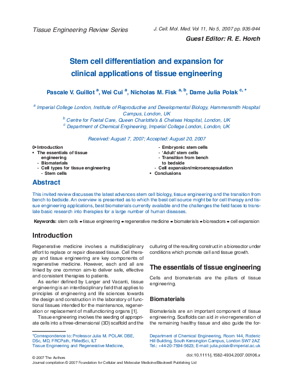 (PDF) Stem cell differentiation and expansion for clinical applications ...
